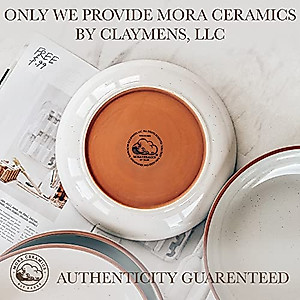 Mora Ceramic Large Pasta Bowls 30oz, Set of 4 - Serving, Salad, Dinner, etc Plate/Wide Bowl - Microwave, Oven, Dishwasher Safe Kitchen Dinnerware - Modern Porcelain Stoneware Dishes, Vanilla & Grey