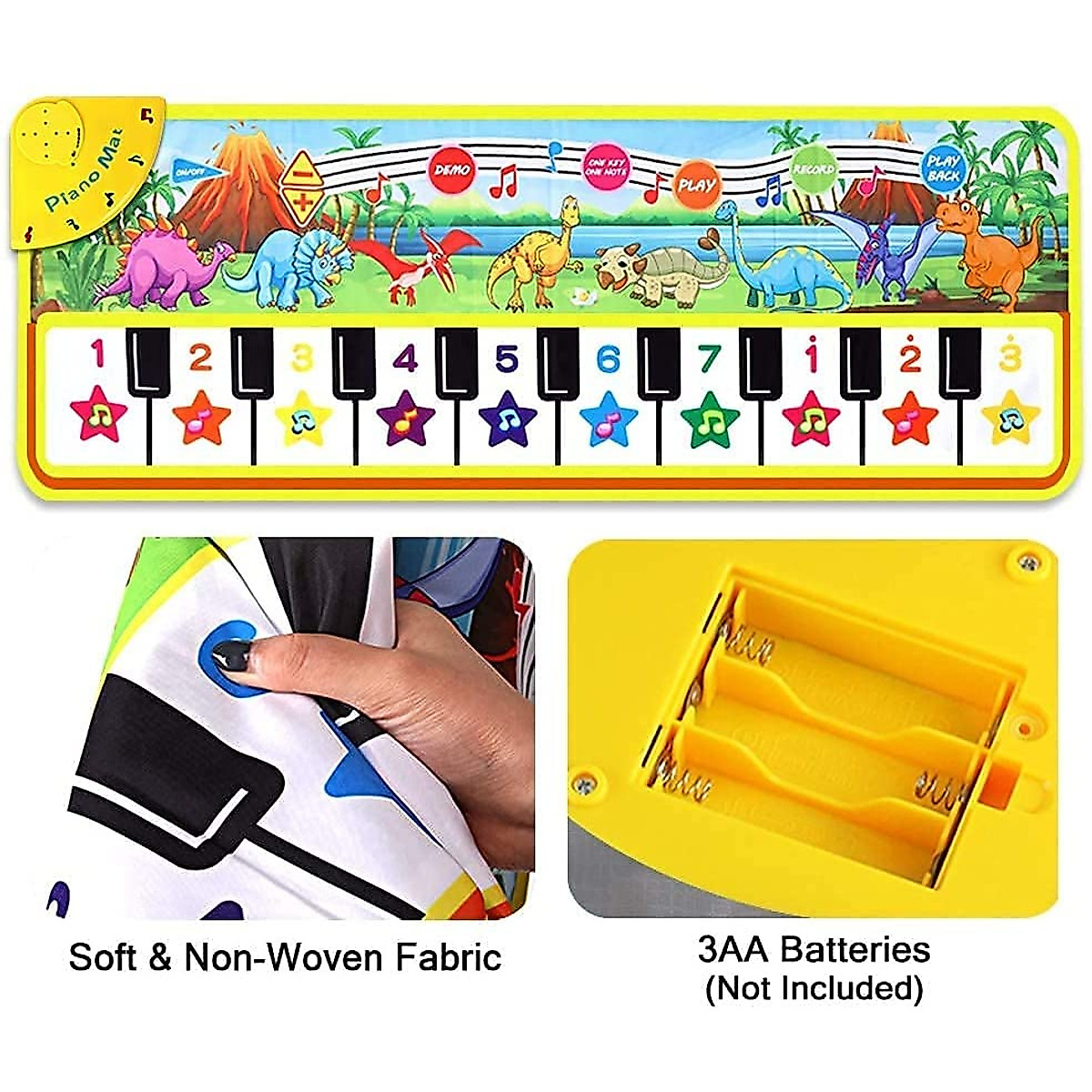 M SANMERSEN Piano Mat for Kids, 43” x 14” Floor Piano Keyboard Mat Carpet Touch Playmat with 10 Demo Songs/ 8 Dinosaur Sounds, Musical Mat Toys Gift for 1 2 3 4 5 Years Old Baby Boys Girls