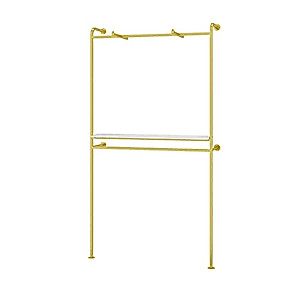 FURVOKIA Wall Mounted 2 Tier Clothes Display Rack,Clothing Retail Store Garment Rack,Organization Clothing Metal Hanging Rod,Storage Shoes Bags Shelf (59" L, Gold with Wood)