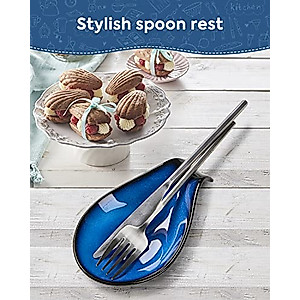 Uniidea Ceramic Spoon Rest, Spoon Rest for Kitchen Counter, Spoon Holder for Stove Top, Coffee Cooking Farmhouse 4inch, Blue