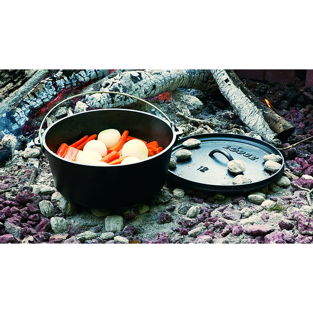 Lodge 8 Quart Pre-Seasoned Cast Iron Camp Dutch Oven with Lid - Dual Handles - Use in the Oven, on the Stove, on the Grill or over the Campfire - Black