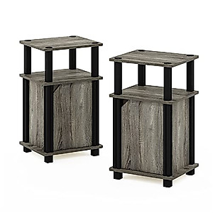 Furinno Brahms 3-Tier End Side Sofa Table/Nighstand with Door, 2-Pack, French Oak/Black