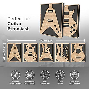 Arrowzoom 1 Set Diffuse PRO Guitar Acoustic Wooden Panel Home Decor Wall Art Panels Soundproof Studio Recording Sound Dampening Insulation Emergy-Saving Wood Wooden Finish 16.5x66.9in AZ1328
