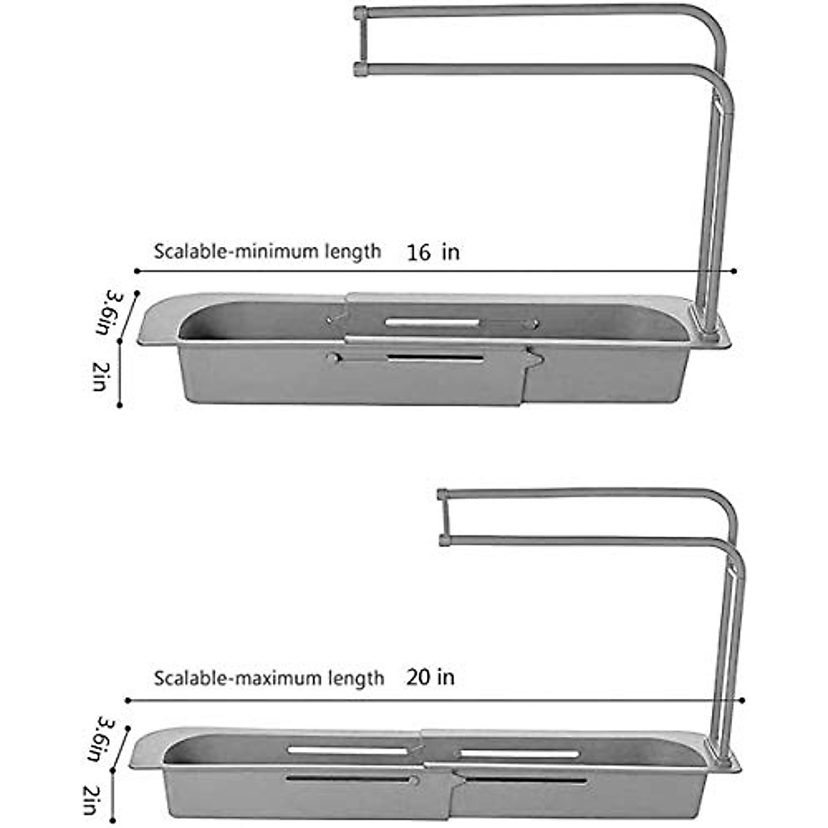 Gohfeoeo Telescopic Sink Storage Rack Adjustable Sink Organizer Sink Storage Sponge Soap Holder with Dishcloth Hanger Expandable Storage Drain Basket for Home Kitchen(Gray)