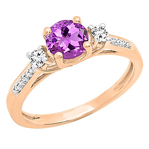 Dazzlingrock Collection 6 MM Round Amethyst,White Sapphire & Diamond Engagement Ring in 10K Rose Gold, Size 7