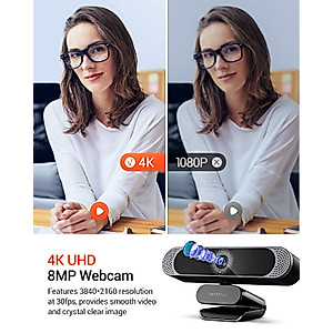 DEPSTECH Webcam with Microphone, 4K Webcam Sony Sensor Autofocus Web Camera with Privacy Cover and Tripod, 8MP USB Webcam for Desktop Laptop PC, Streaming Webcam for Zoom, Skype, Facetime, YouTube