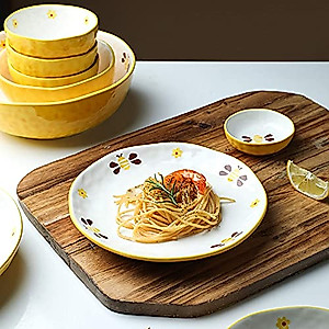 Porcelain Plate and Bowl Set,High-End Dinner Set,Ceramics Dinner Sets, 48 Pieces Cartoon Hand Drawn Bee Pattern Cereal Bowl and Steak Plate Set | Porcelain Dinnerware Set for Family Gathering