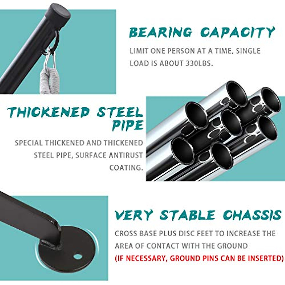 Her Majesty C Stand Hanging Outdoor Indoor Solid Steel Heavy Duty Construction for Hammock Air Porch Swing Chair, Black