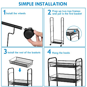 Giantex 5-Tier Storage Cart Rolling Trolley Organizer Utility Cart with Lockable Wheels, 5 Hooks, Mesh Shelves for Home Kitchen, Bathroom, Office and Bedroom (Black)