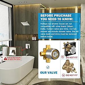 Holispa Shower Faucet Set, Brushed Nickel Tub Shower Faucet with 8-Inch Rainfall Shower Head and Tub Spout, Shower Tub Faucet Set Complete (Included Shower Valve), Tub Shower Trim Kit, Brushed Nickel