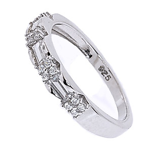 Sterling Silver Simulated Diamond Baguette and Round Maching Ring (5)