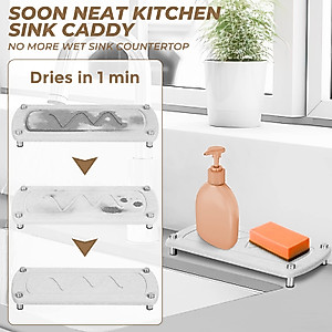 BFONS Instant Dry Sink Organizer, Sink Caddy Diatomaceous Earth Soon Neat Water Absorbing Stone Tray for Sink Kitchen Essentials Fast Drying Sponge Soap Holder Rack for Bathroom Organizer Countertop