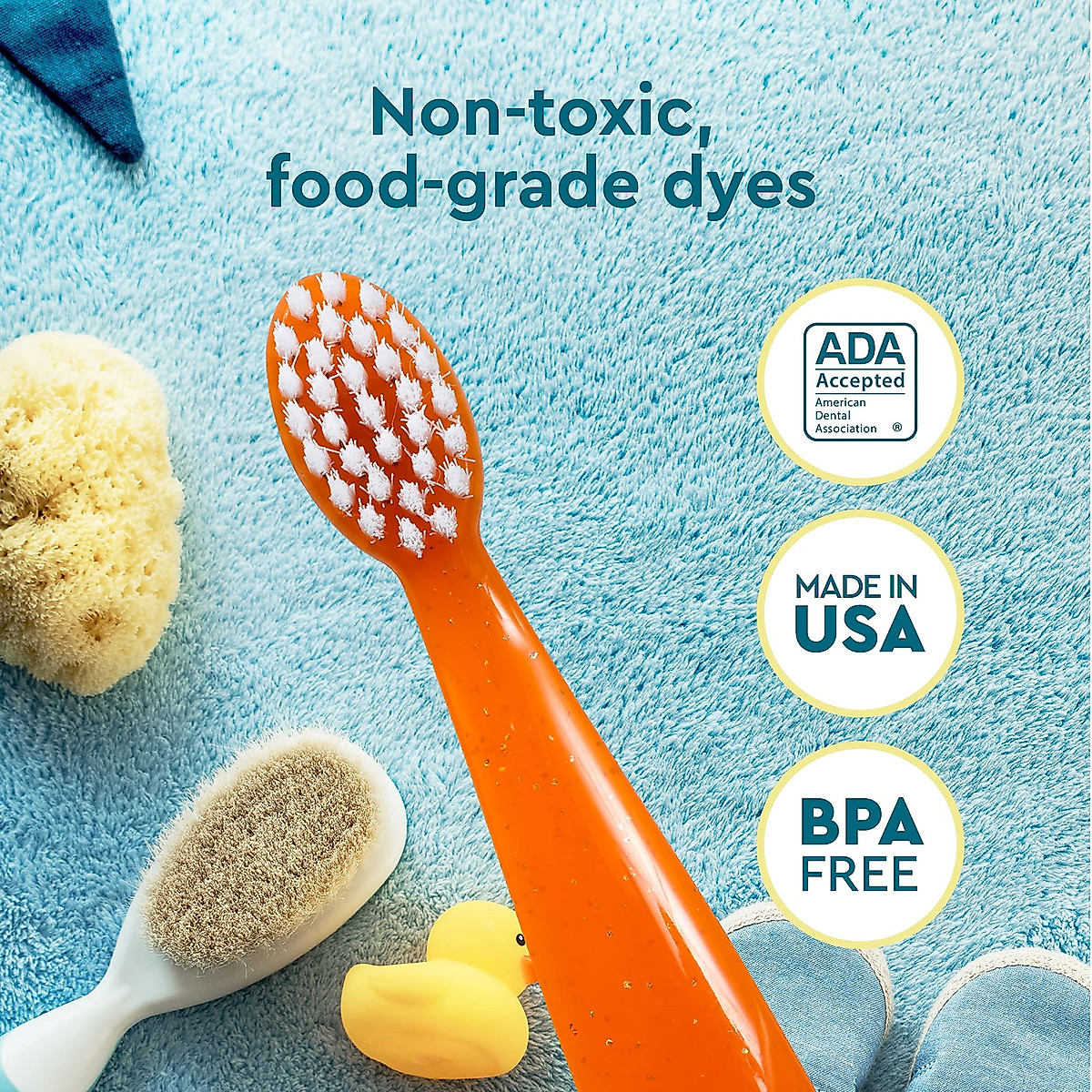 RADIUS Totz Toothbrush Extra Soft Brush BPA Free & ADA Accepted Designed for Delicate Teeth & Gums for Children 18 Months & Up - Blue Coral Yellow - Pack of 3