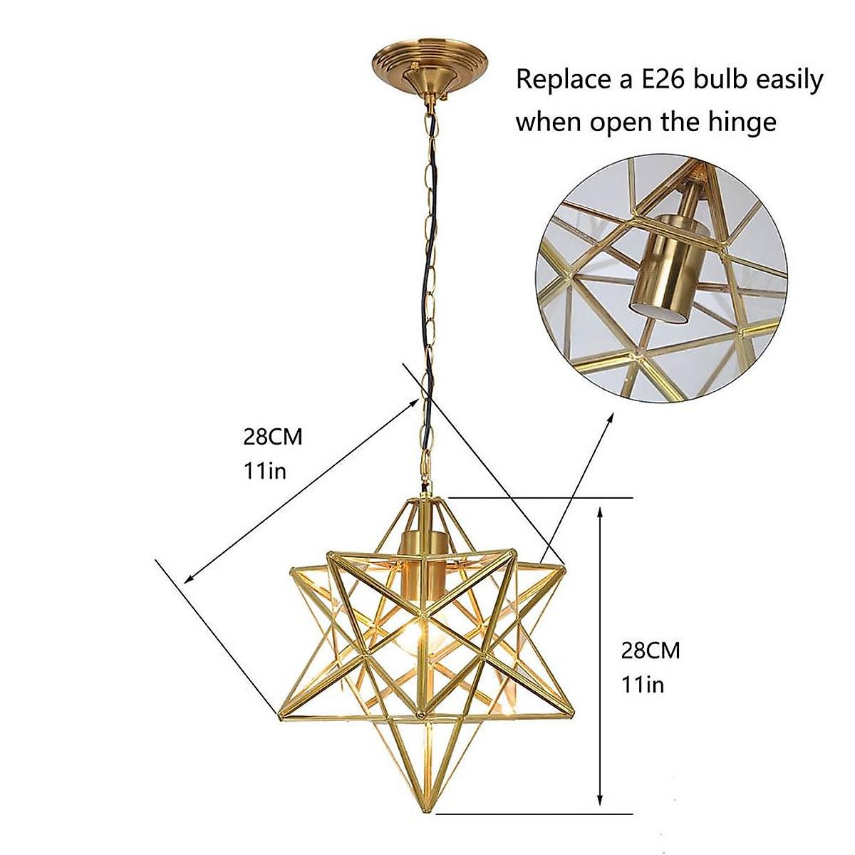 IBalody Moravian Star Pendant Light Gold Copper Hanging Light Star Lights Fixture Dining Room Kitchen Island Pendant Lighting Pendant Lamp 11 in with Clear Glass Shade
