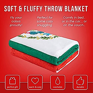 Mexican Flag Throw Blanket, Super-Soft Extra-Large Mexico Flag Blanket for Men, Women, Teens and Children, Cute Fleece Mexican Blanket (50in x 60in) Warm and Cozy Throw for Bed, Couch, or Traveling
