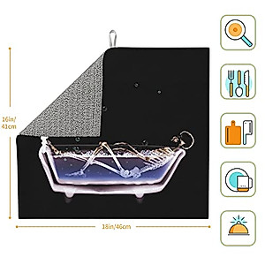 Funny Skull in Bathtub Printed Drying Mat For Kitchen Ultra Absorbent Microfiber Dishes Drainer Mats Non-Slip Silicone Quick Dry Pad - 18 X 16inch