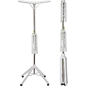 HOME SOLUTION Foldable Garment & Clothes Drying Rack, 2-Tier Adjustable Height, 60 Garments, Stainless Steel, Sturdy 4 Legs, Wheels