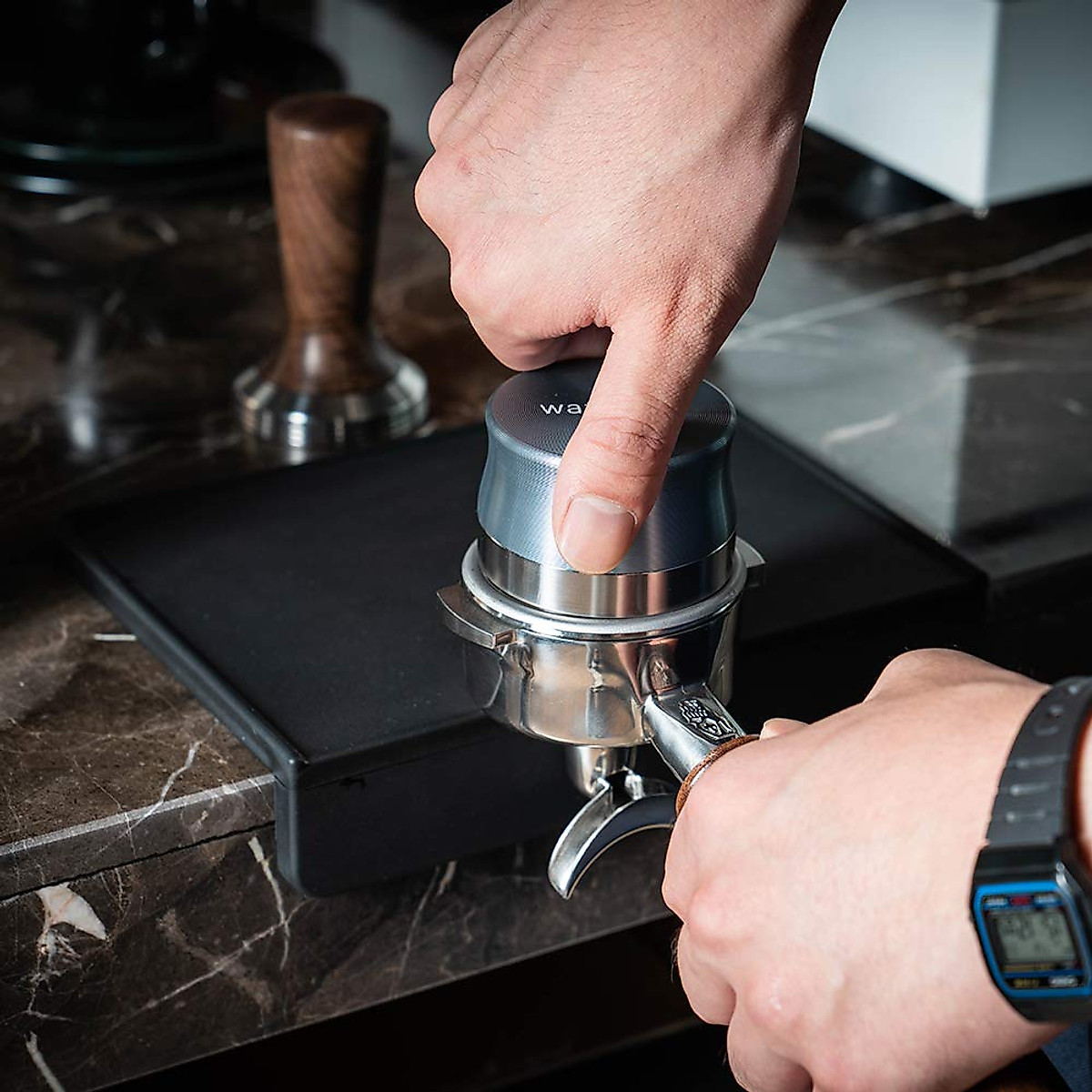 watchget Espresso Tamping Mat, Coffee Tamper Mat, Black Silicone Food Grade Pad, 8Inch X 6Inch Coffee Tamp Station, Espresso Accessory, Waterproof and Heat Resistant