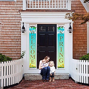 Hello Spring Banner,Spring Welcome Porch Sign,Spring Party Decoration Outdoor Indoor Front for Home Farmhouse School Classroom