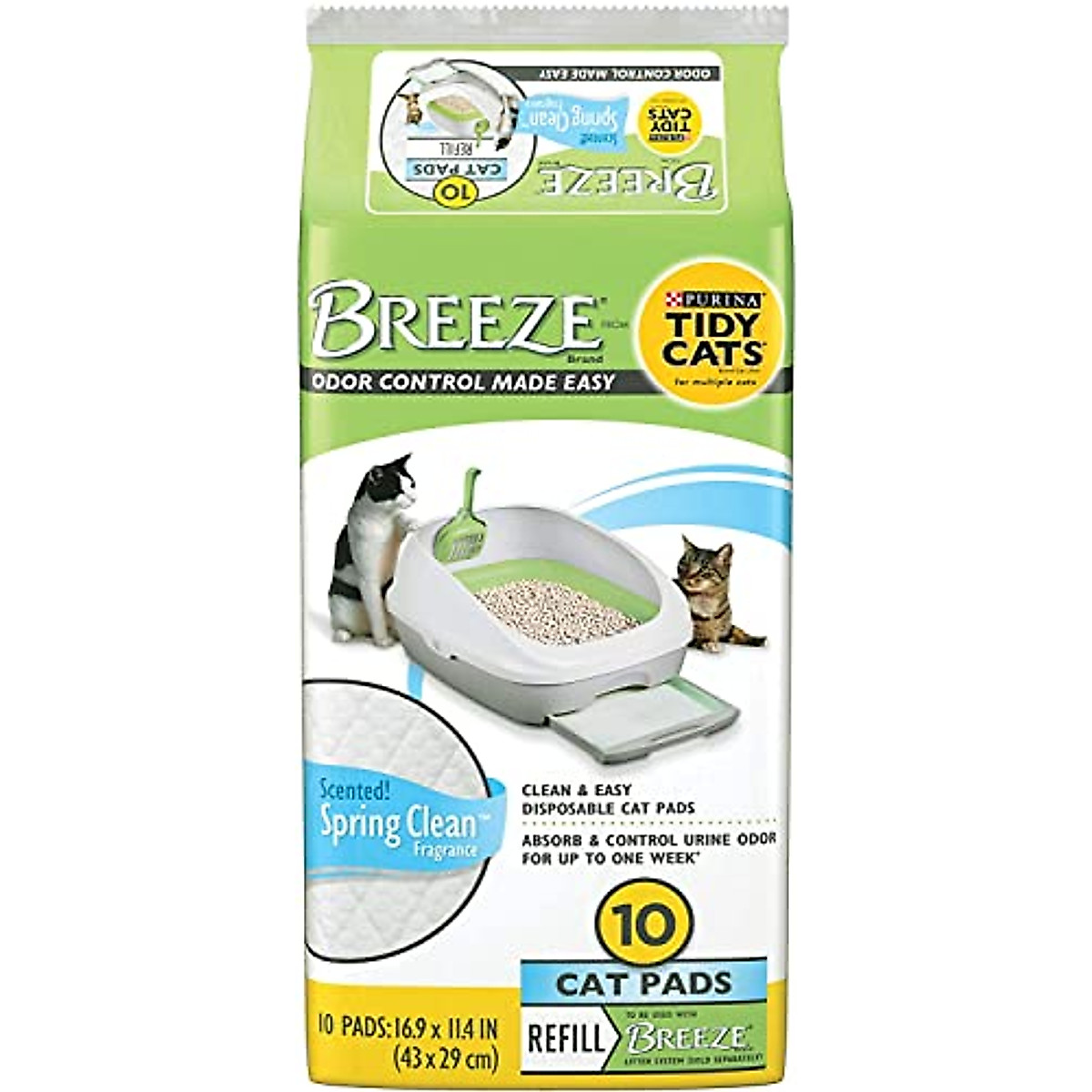Tidy Cats Breeze Spring Clean Cat Pads Refill Pack (2) 10 Count Pouches with AuroraPet Catnip Toy (Assorted)