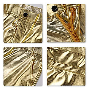 Boyland Mens Casual Night Club Metallic Moto Style Flat Front Faux Leather Pants Novelty Straight Leg Trousers Disco