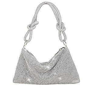 Amazleer Rhinestone Purse Shiny Hobo Bag for Women Rhinestone Handbag Chic Evening Purse Crystal Clutch Bag Silver