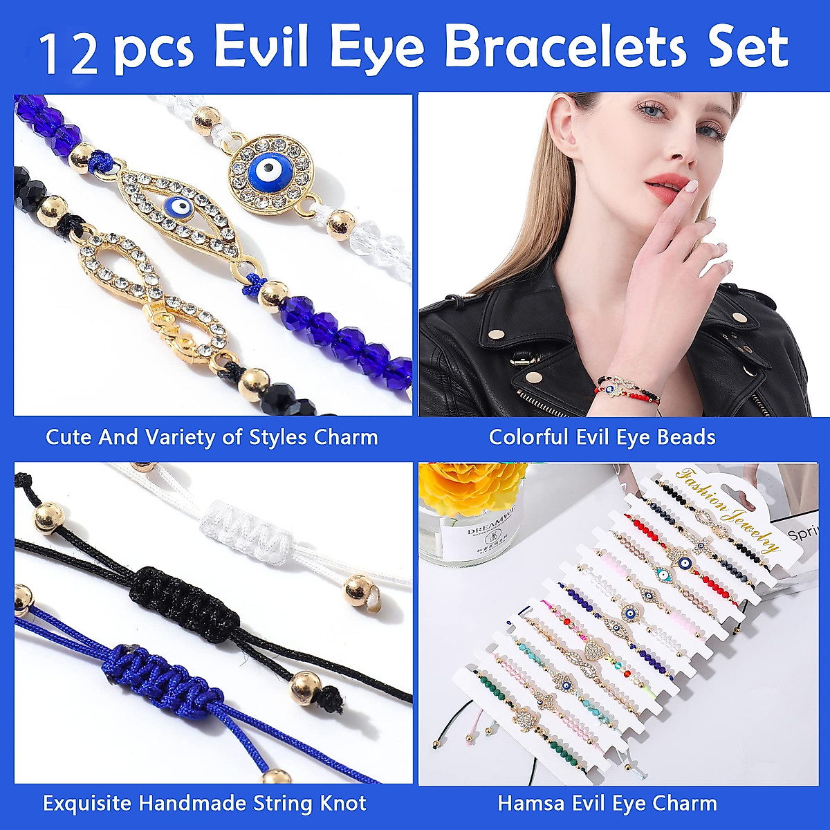 BONITTER 24/12 PCS Evil Eye Bracelets Pack For Women Mexican Braclets Set Protection Amulet Anklets Jewelry Gift