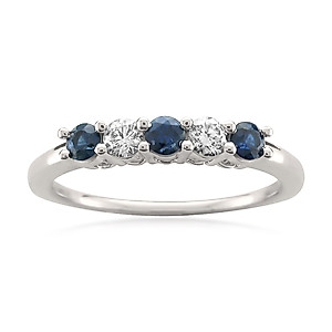 Beyond Brilliance 1/2 Carat Diamond, Prong-Set 14K White Gold Round Diamond & Blue Sapphire Bridal Wedding Band Ring (H-I, I1)