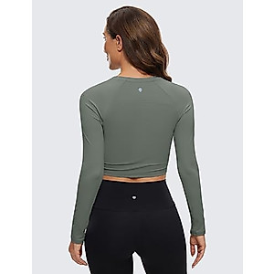 CRZ YOGA Womens Long Sleeve Crop Workout Tops Athletic Yoga Running Cropped Tops Slim Fit Gym Shirts Grey Sage Medium