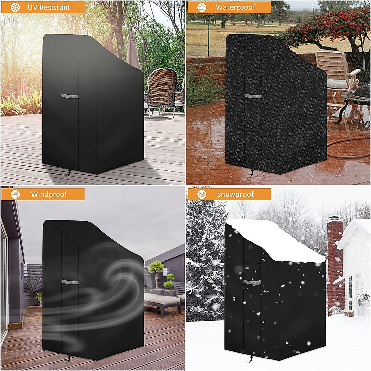 Dokon Heavy Duty Stackable Patio Chair Covers Waterproof Outdoor Chair Cover Anti-UV Patio Furniture Covers with Air Vent, Fits for 4-6 Stackable Dining Chairs (33.5"L x 25.5"W x 45"H) - Black