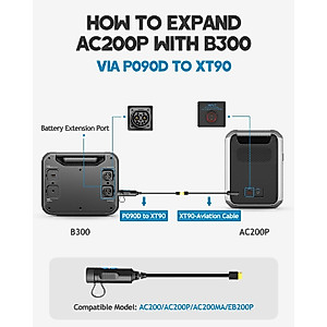 BLUETTI P090D to XT90 External Battery Connection Cable, with B230/B300 External Battery Pack to Double The Capacity, for AC200/P/MAX Portable Power Station