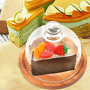 OUNONA Glass Cake Pan Cake Cover Wood Cake Stand with Dome Glass Cake Dome Cover Cheese Cloche Dome Glass Flower Cover Glass Cake Stand Dessert Display Cover Wooden Paper Cup Bracket