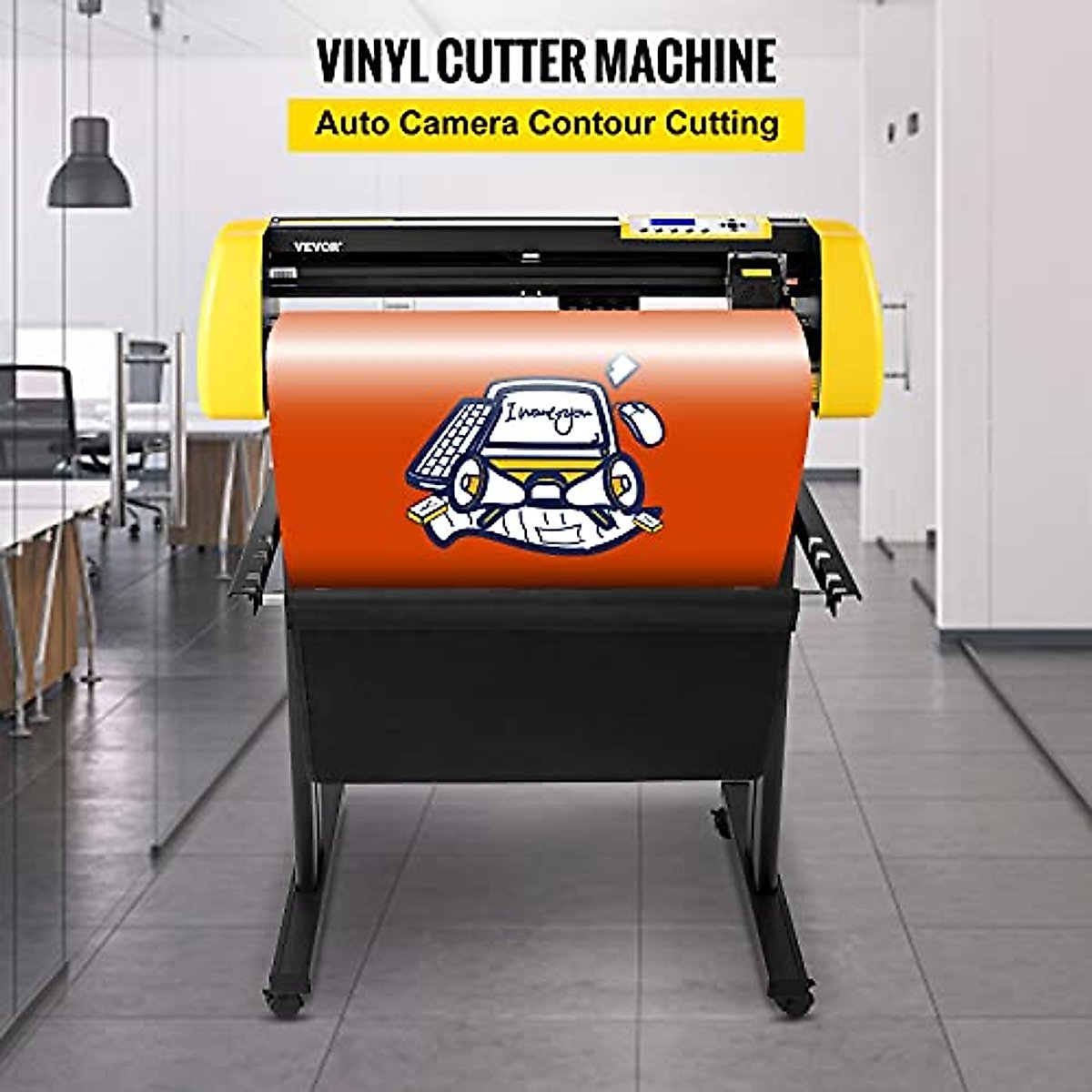 VEVOR Upgrade Vinyl Cutter Machine, 34 inch Paper Feed Cutting Plotter, Automatic Camera Contour Cutting LCD Screen Printer w/Stand Adjustable Force and Speed for Sign Making Plotter Cutter