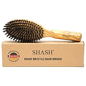 SHASH Everyday 100% Boar Bristle Hair Brush - Made in Germany | Suitable For Thin To Normal Hair, Firm, and Naturally Conditioning | Enhance Texture, Exfoliate, and Stimulate the Scalp