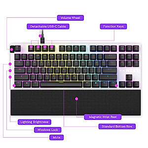 NZXT Function TKL – Tenkeyless USB Gaming Keyboard – Gateron Red Mechanical Switches: Linear, Fast, and Quiet – Hot-Swappable – RGB Backlit – Aluminum Top Plate – Wrist Rest – White