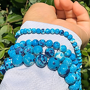 SASHUN YU Natural Stone Blue Colorful Rain Jaspers Stone Round Loose Beads Needlework for Jewelry Making DIY Bracelet 4/6/8/10/12mm 15Inch T309 (Item Diameter : 12mm 28-30pcs)
