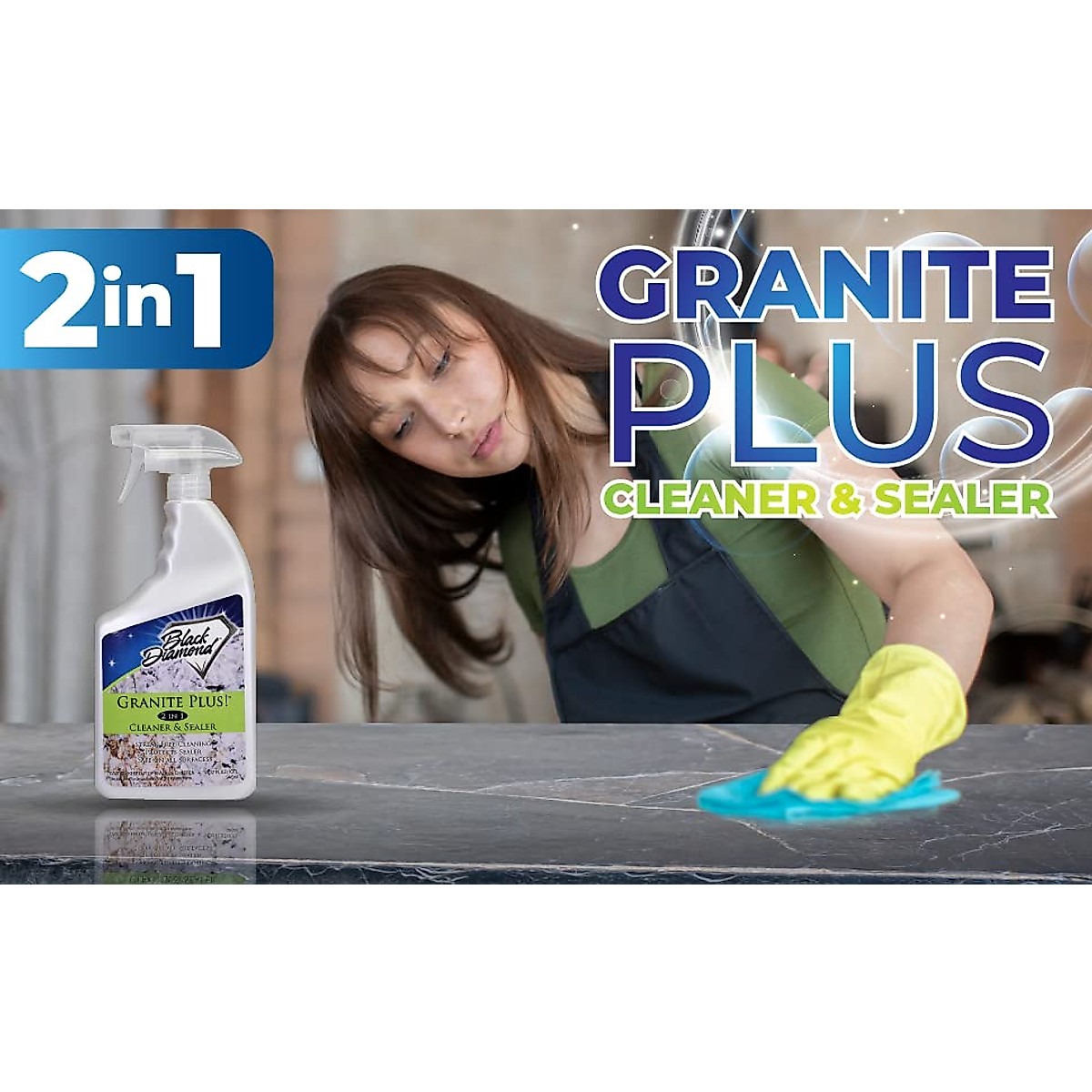 Black Diamond Stoneworks GRANITE PLUS! 2 in 1 Cleaner & Sealer for Granite, Marble, Travertine, Limestone, Ready to Use! (1-Quart) AND Granite Polish Preserver: Wax & Protectant – (1 Pint)