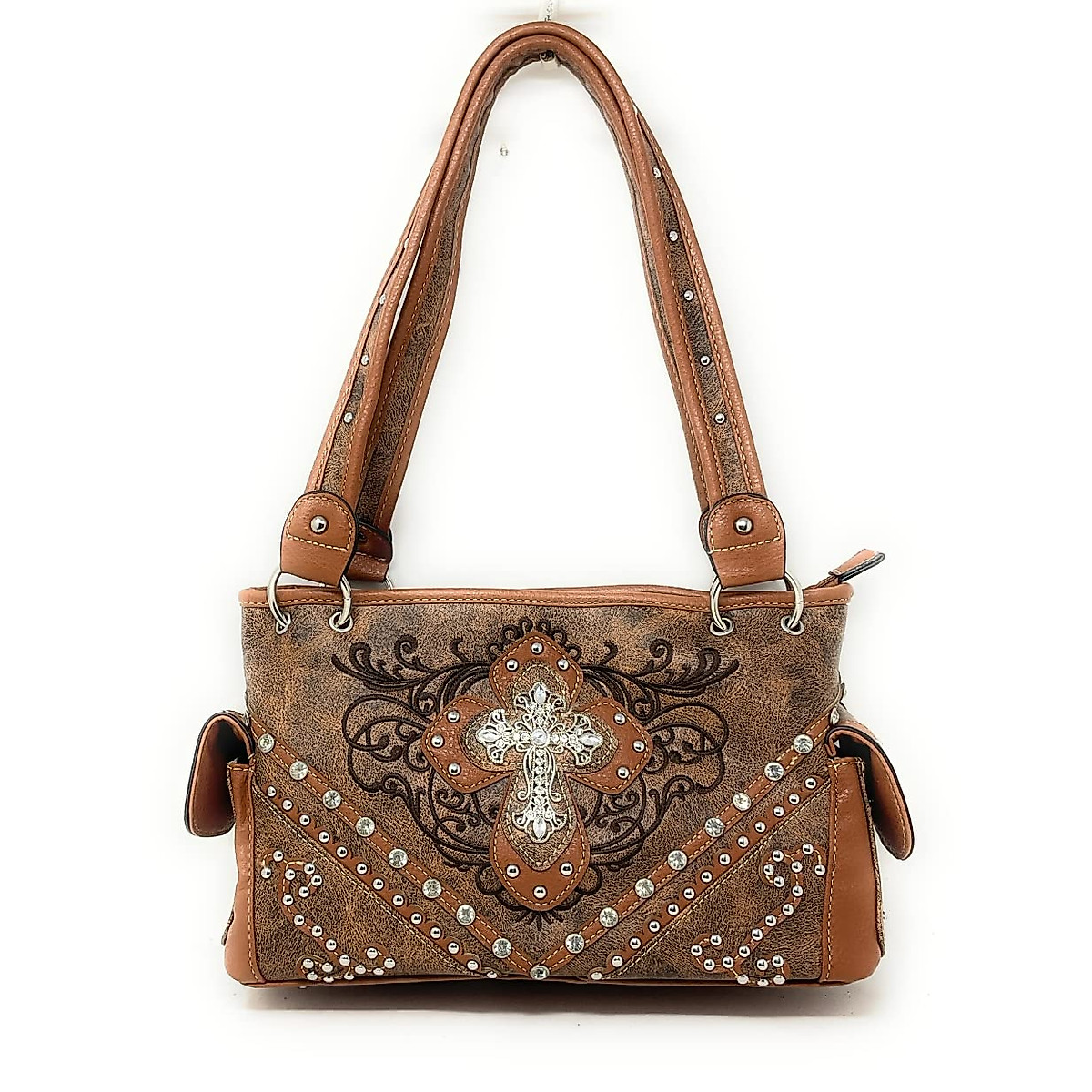 Things2Die4 Western Embroidered Concealed Carry Purse/Wallet Set w/Rhinestone Cross (Purple)