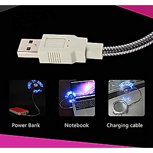 USB LED Clock Fan 90mm USB-Powered Portable Mobile USB Fan with Clock, LED Light Display Time, Mini Gooseneck Fan for Laptop Office Home Travel (2 PACK)