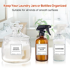 TESWEY Laundry Labels for Jars, Minimalist Laundry Room Labels Set, 18PCS PVC Laundry Room Labels for Organizing, Waterproof Labels for Laundry Containers Glass Jars, with DIY Blank Labels