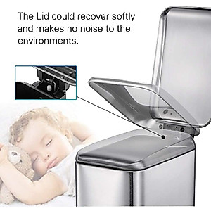 Magdisc Small Trash Can for Bathroom,Office,Bedroom, Rectangular Small Trash Can with Soft Close Lid,Step on Brushed Stainless Steel Trash Can, 5 Liter/1.3 Gallon