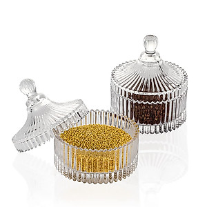 Clear Vertical Striped Crystal Glass Storage Jar With Lid, Vintage Storage Jar Kitchen Organizer Living Room Decoration Multi-Purpose, Candy Jar, Jewelry Box, Cute Jar, Cereal jar ((4.1"x 4.7")