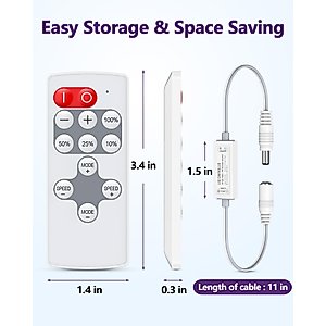 HitLights Mini RF Remote Controller for Single Color LED Strip Lights, DC 5-24V, 12-Key Wireless Dimmer with Dynamic Effect Mode, PWM Dimming Control, Ideal for Room, Home, Cabinet, DIY