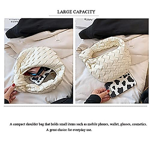 Women Kontted Woven Bag Handbag Hobo Bag Leather Woven Fashion Designer Ladies Clutch Purse Dumpling Shoulder Bag for Women (Silver)