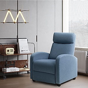 JUMMICO Recliner Chair Adjustable Home Theater Single Fabric Recliner Sofa Furniture with Thick Seat Cushion and Backrest Modern Living Room Recliners (Modern, Light-blue)