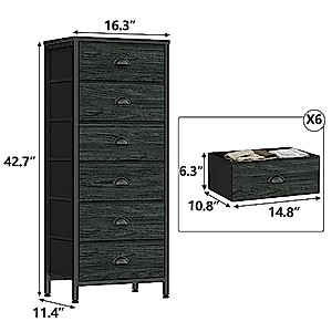 Furnulem Dresser for Bedroom with 6 Drawers, Tall Chest of Drawers, Black Storage Organizer Tower for Office, Entryway, Living Room with Wooden Top(Black Oak)