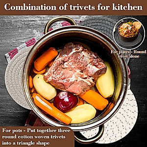 MAQIHAN Woven Trivets for Hot Dishes - 3 Pcs Hot Pot Pads for Table Large Trivets Set Kitchen Dish Plate Dinner Mat Modern Cotton Round Woven Trivet Placemats Pot Holders Protector for Bowls