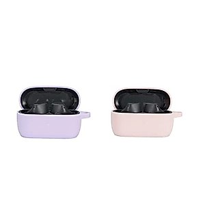 2 Pack DAYJOY Soft Silicone Protective Case Cover Compatible with Jabra Elite 3/E3, Protective Skin Sleeve with Key Chain(Purple+Pink)