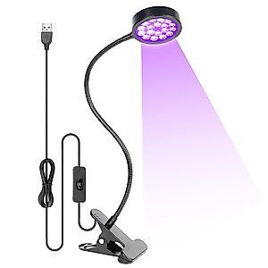 GREENIC USB Black Light Lamp, 5V 5W 395nm UV Led Blacklight with Gooseneck and Clamp for Art Resin Curing, Gel Nail, Poster, Glue, Halloween Makeup, Face Paint, Room, Bedroom, Glow Party Decorations