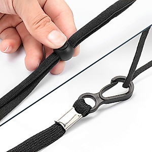 SHINKODA Adjustable Mask Lanyard Extra Long Face Mask Neck Strap Hanger/Holder, Elastic Rope with Double Clips & Snap Button, Great for Kids & Adults, Value Pack of 5, Black